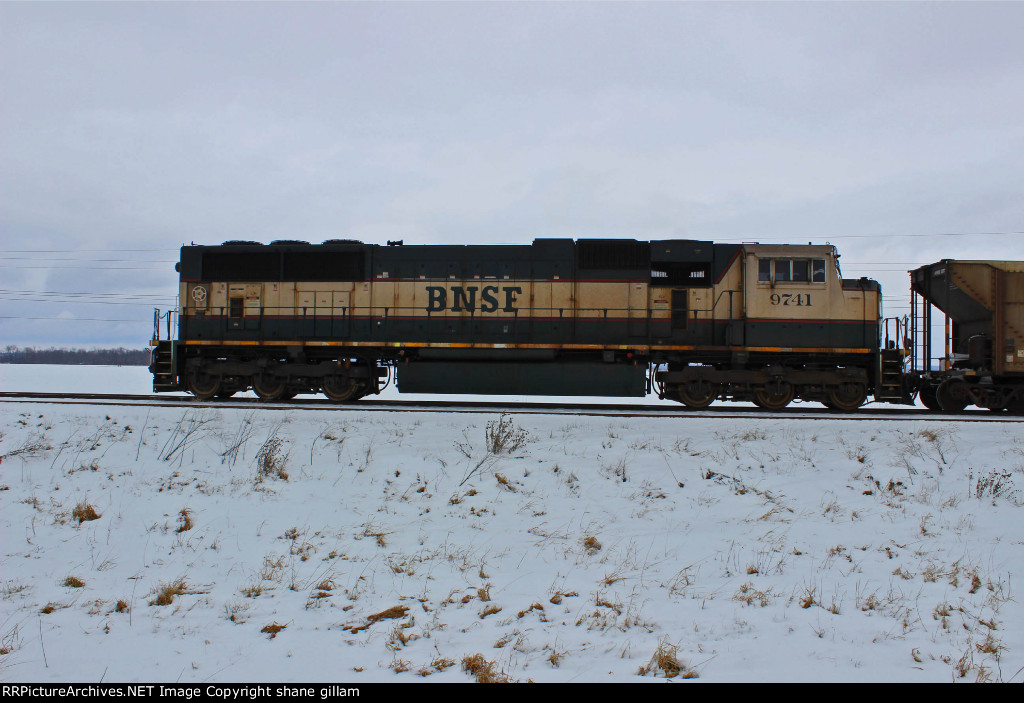 BNSF 9741 Works dpu on a coal load.